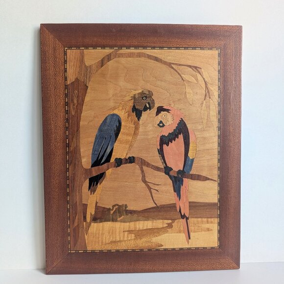 Accents | Vtg Handmade Wood Marquetry Parrots Exotic Birds Picture 15 ...